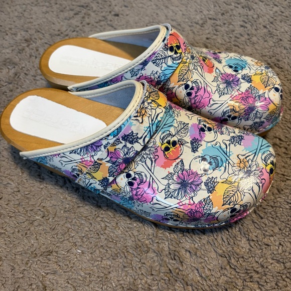 Bjork | Shoes | Bjork Colorful Skull And Flower Clogs With Wooden Soles ...